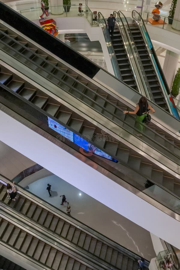 Large Intersection of Escalators Inside a Large, Modern Multi-storey ...