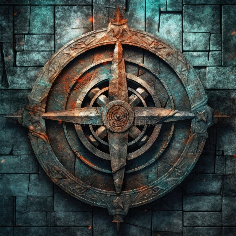 Large, Intricate Metal Compass with an Old-fashioned Design. it is ...