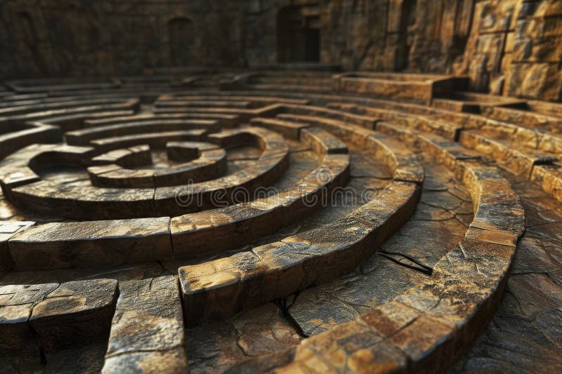 Complex Circular Labyrinth Made of Stone, Symbolizing Challenge and ...