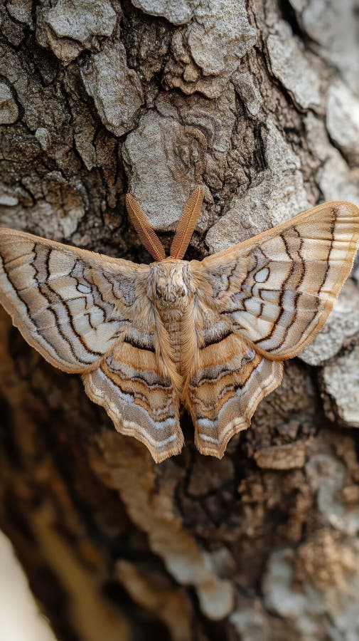 A Large, Intricately Patterned Moth with Spread Wings Resting on ...