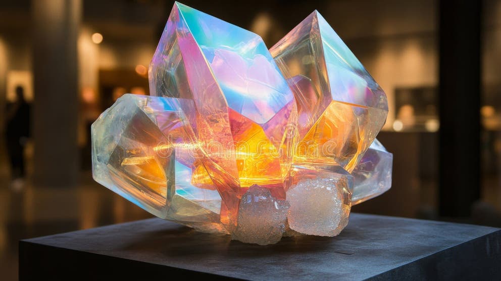 Large Iridescent Crystal Cluster on Black Display Stock Illustration ...