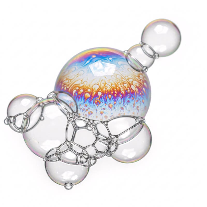 Large Iridescent Soap Bubble with Small Transparent Bubbles, Isolated ...