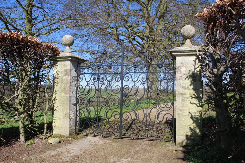 Large iron gates stock image. Image of trees, pillars - 90818147