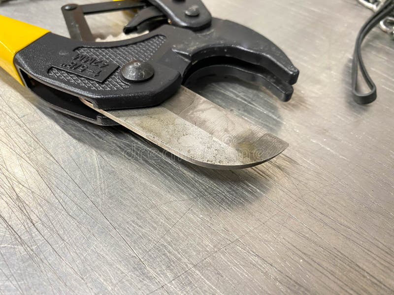 Large Iron Sharp Metal Scissors, Metal Cutters with Chains, Lie on an ...