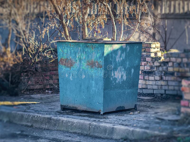 Large Iron Trash Bin in the Yard Stock Photo - Image of clean, ecology ...