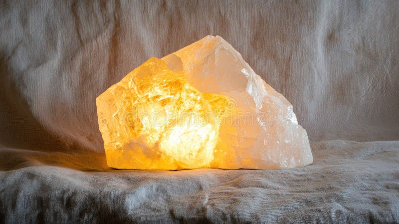 A Large, Irregularly Shaped Crystal with a Bright Yellow Glow Inside ...