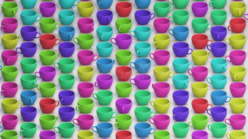 Large Isometric Array of Colorful Coffee Cups on Concrete Stock ...