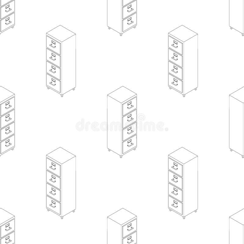 Large Isometric of Drawers with Documents Line Seamless Pattern. Stock ...