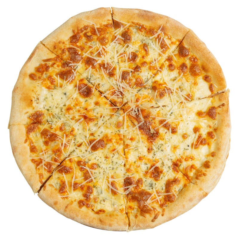 Large Italian Pizza with Several Types of Cheese, Flat Lay, on a White ...