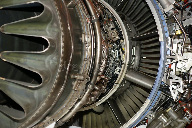 Large Jet Engine Detail Viewed from Below Stock Photo - Image of ...