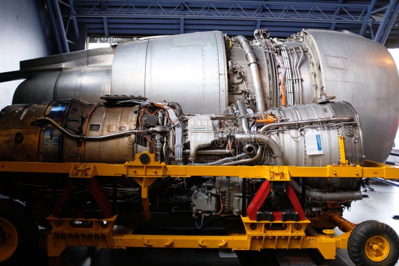 Large Jet Engine on Display, Featuring a Complex Array of Metal ...