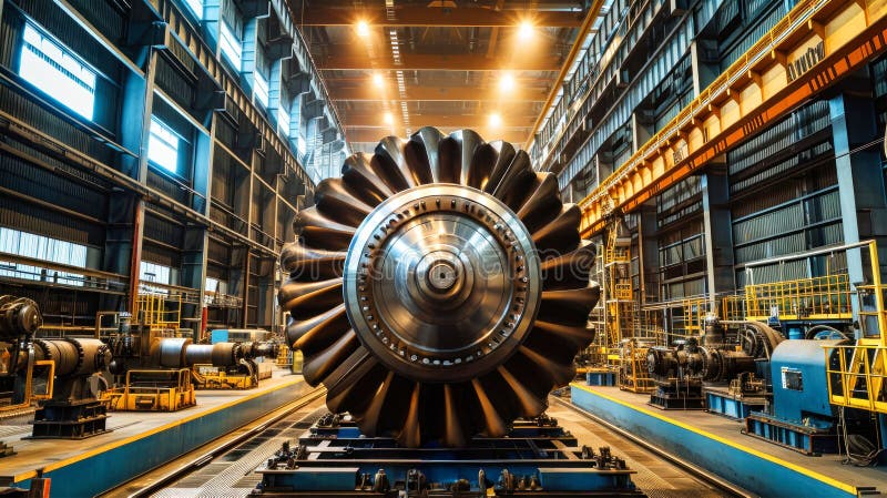 Large Jet Engine Displayed in Factory Workshop Stock Illustration ...