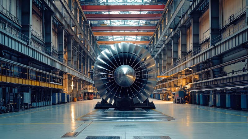Large Jet Engine Displayed in Factory Workshop Stock Illustration ...