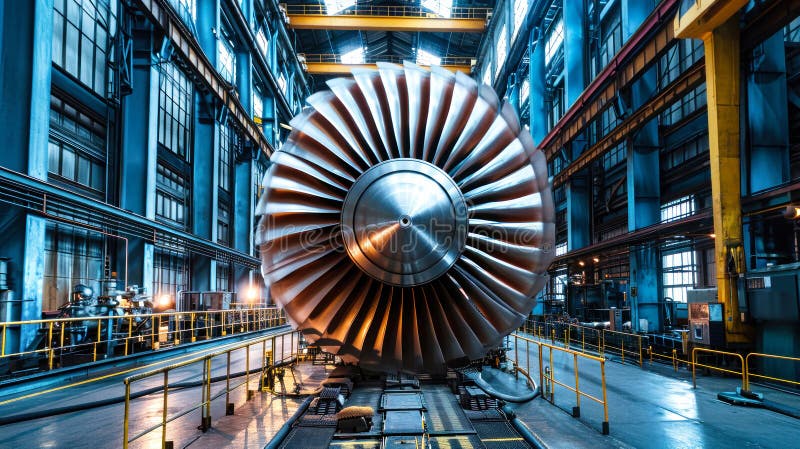 Large Jet Engine Displayed in Factory Workshop Stock Illustration ...