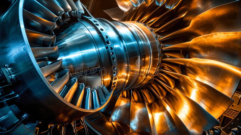 Large Jet Engine Positioned in Factory Workshop Stock Illustration ...