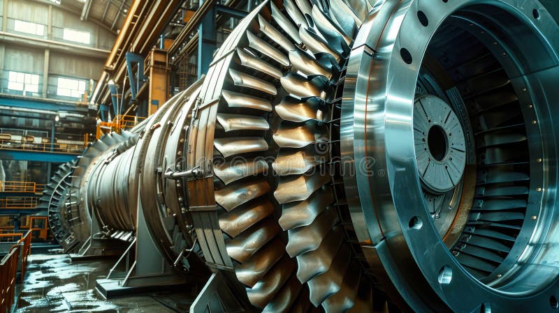 Large Jet Engine Positioned in Factory Workshop Stock Illustration ...