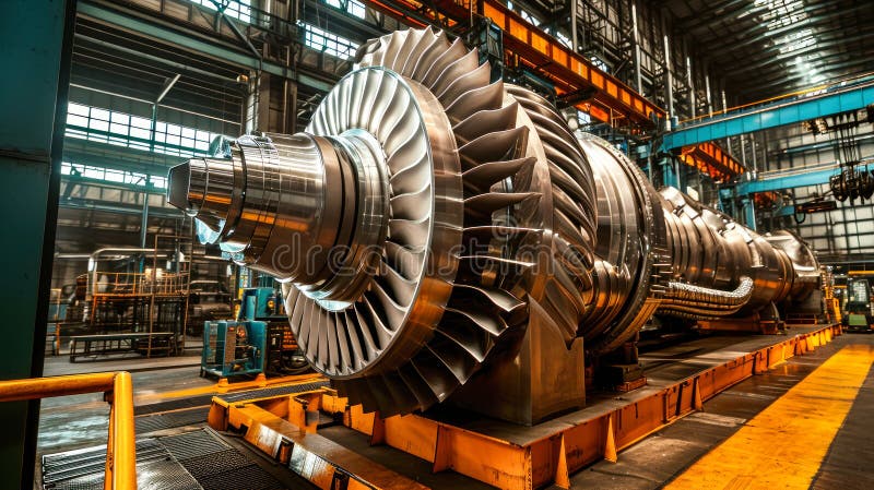 Large Jet Engine Positioned in Factory Workshop Stock Illustration ...