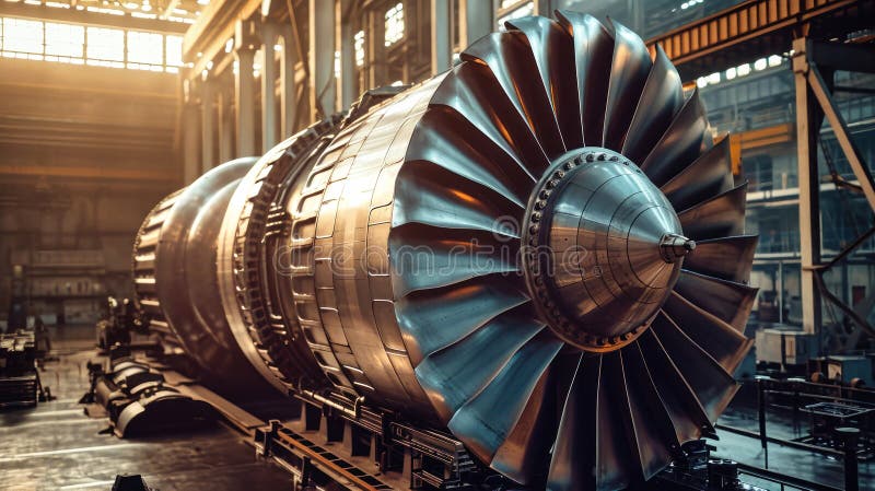 Large Jet Engine Positioned in Factory Workshop Stock Illustration ...
