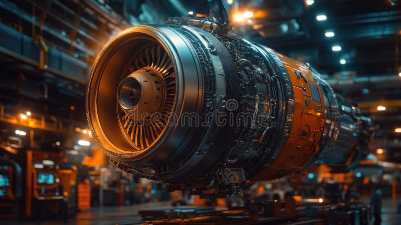 A Large Jet Engine Sits Atop a Stand Stock Photo - Image of flying ...