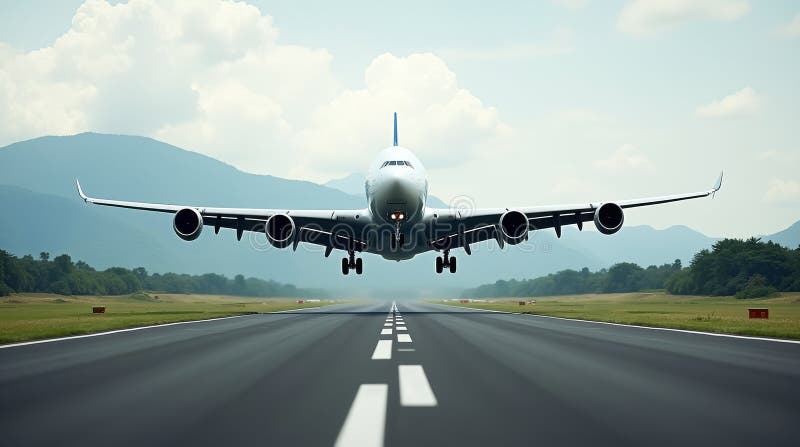 Large Jet is Flying Over a Runway Stock Image - Image of large ...