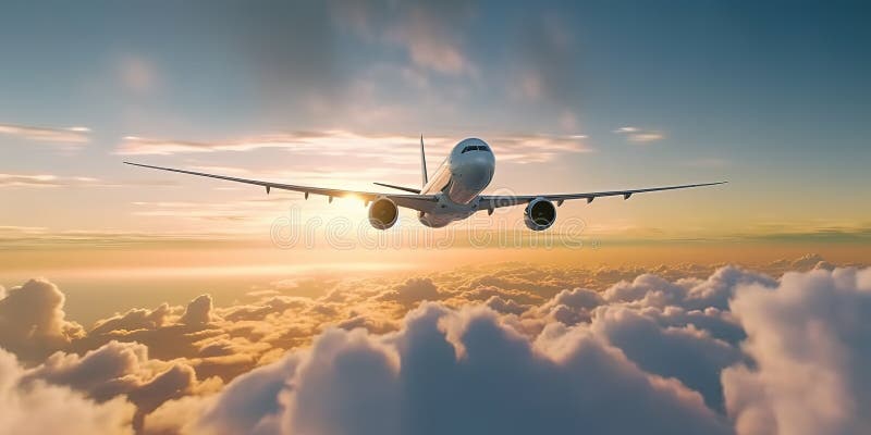 A Large Jetliner in Flight Above the Clouds. Stock Illustration ...
