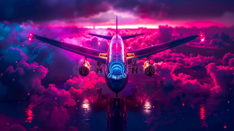 A Large Jetliner Flying through a Cloudy Sky at Night Stock Image ...