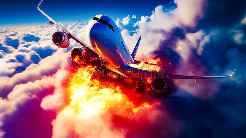 Large Jetliner Flying Over Cloud Filled with Red and Yellow Smoke ...