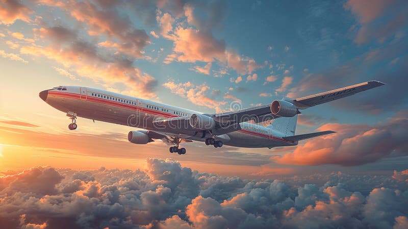 Large Jetliner is Soaring through Cloudy Sky, on Its Flight Path To ...