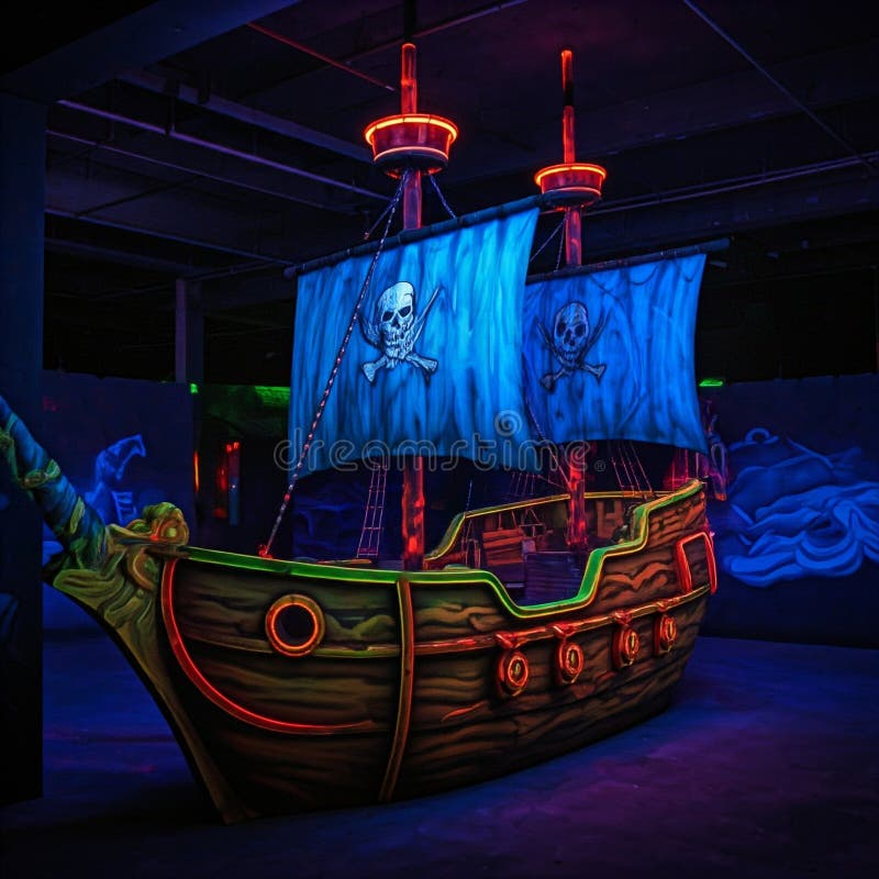 A Large Junk Ship with Waves Arranged Inside the Room Stock Illustration - Illustration of ...