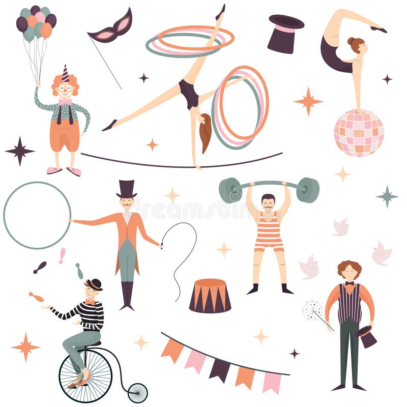 Large Kit of Different Circus Performers Stock Vector - Illustration of ...