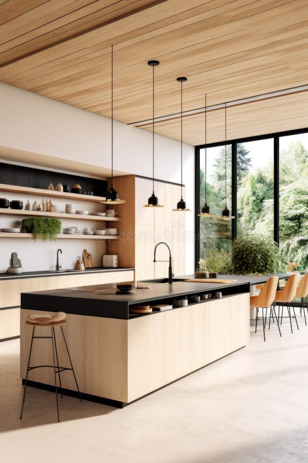 A Large Kitchen with a Center Island in the Middle of the Room ...