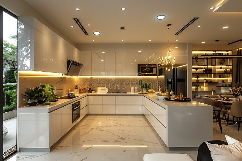 A Large Kitchen Featuring Abundant Counter Space for Food Preparation ...