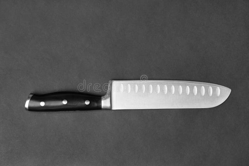 Large Kitchen Knife on a Black Background Top View Stock Image - Image ...