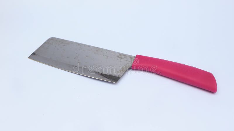 Large Kitchen Knife with Pink Handle Isolated on White Background Stock ...
