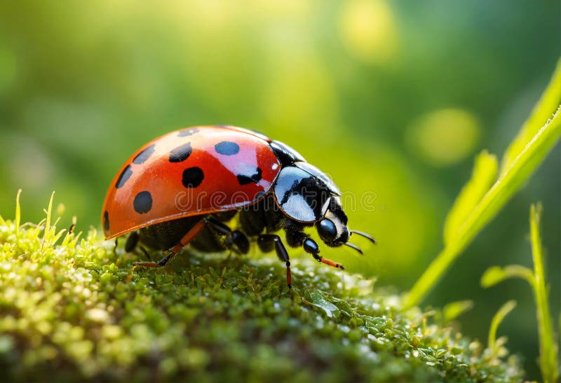 Large Ladybug Close Up in Green Nature Stock Illustration ...