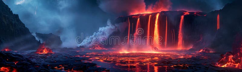 Large Lake Filled with Lava that Serves As a Hellish Waterfall ...