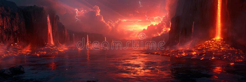 Large Lake Filled with Lava that Serves As a Hellish Waterfall ...