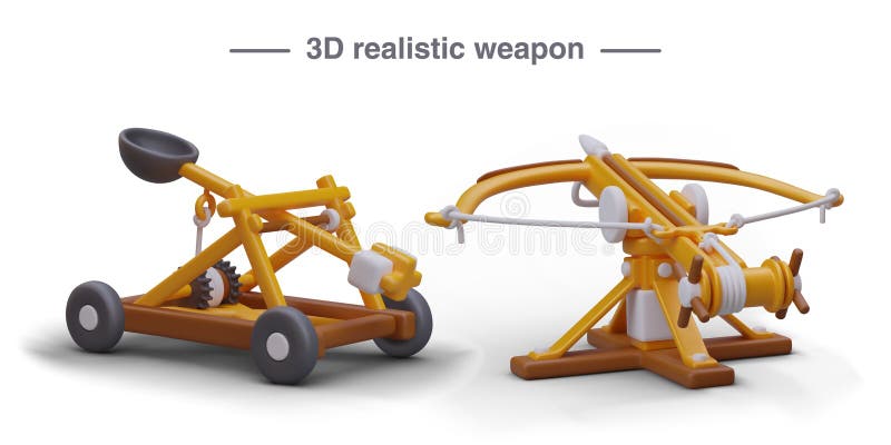 Large Land Based Ancient Weapon. Catapult on Wheels and Rotating ...