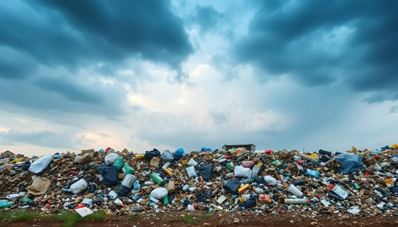 Large Landfill Garbage Pile Under Dramatic Cloudy Sky Stock Photos ...