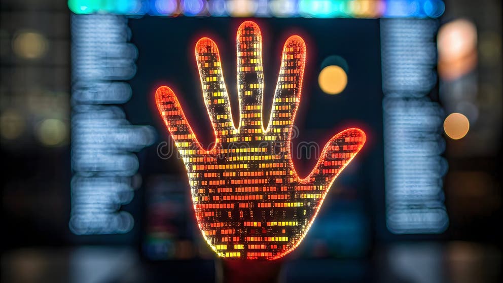 Large Language Model Artificial Intelligence Glowing Handprint with ...