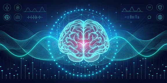 Large Language Model Artificial Intelligence Optimization Glowing Wireframe Brain with Digital ...