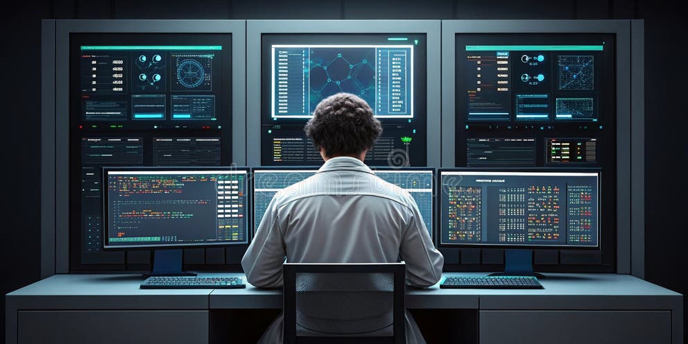 Large Language Model Artificial Intelligence Optimization Scientist Analyzing Data on Multiple ...