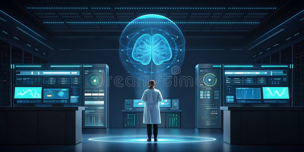 Large Language Model Artificial Intelligence Optimization Scientist Observing Floating AI ...