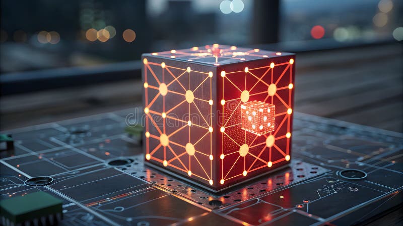 Large Language Model Deep Learning Computation Glowing Holographic Cube ...