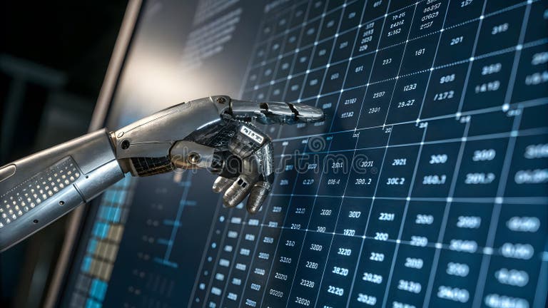 Large Language Model Deep Learning Computation Metallic Robotic Hand Interacting with Digital ...