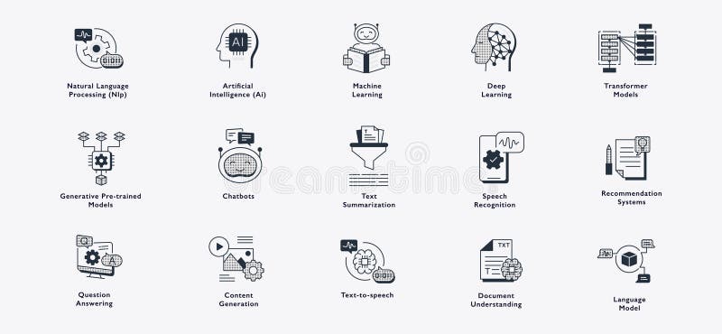 Large Language Model Icon Set. Vector Line Icons for AI Concepts Stock Vector - Illustration of ...