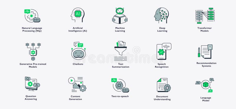 Large Language Model Icon Set. Vector Line Icons for AI Concepts Stock ...