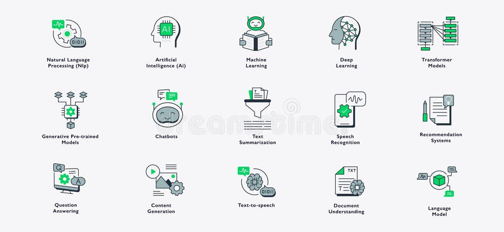 Large Language Model Icon Set. Vector Line Icons for AI Concepts Stock ...