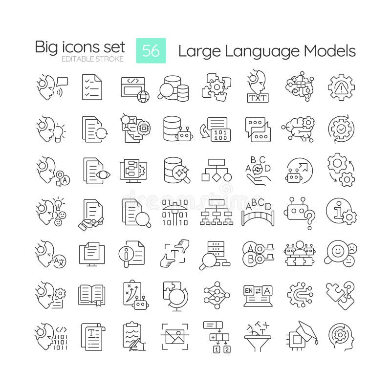 Large Language Models Linear Icons Set Stock Vector - Illustration of ...
