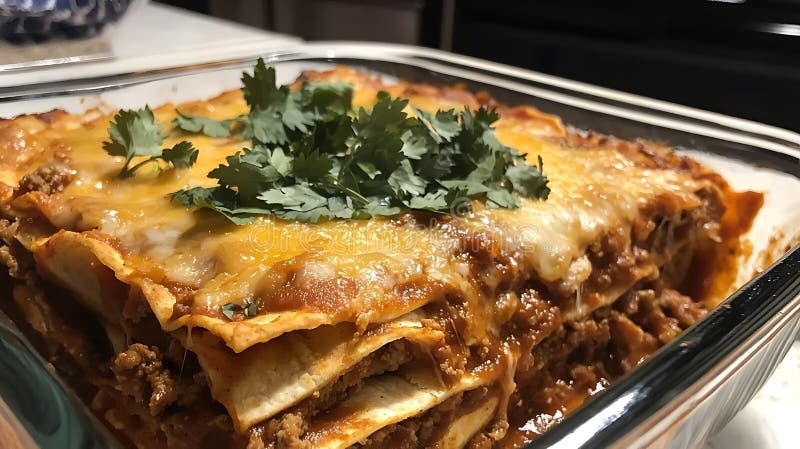 Large Lasagna with Cheese and Meat in a Glass Dish Stock Photo - Image ...